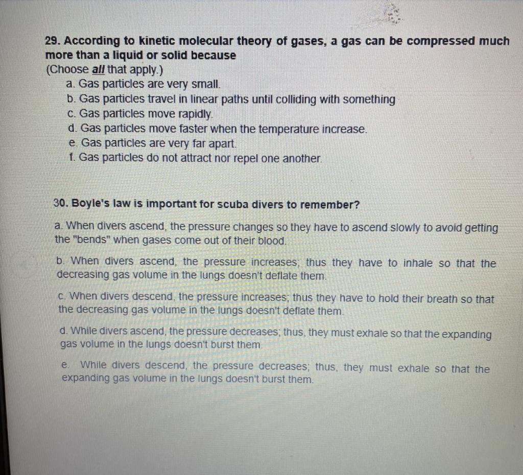 Solved 29. According to kinetic molecular theory of gases, a | Chegg.com