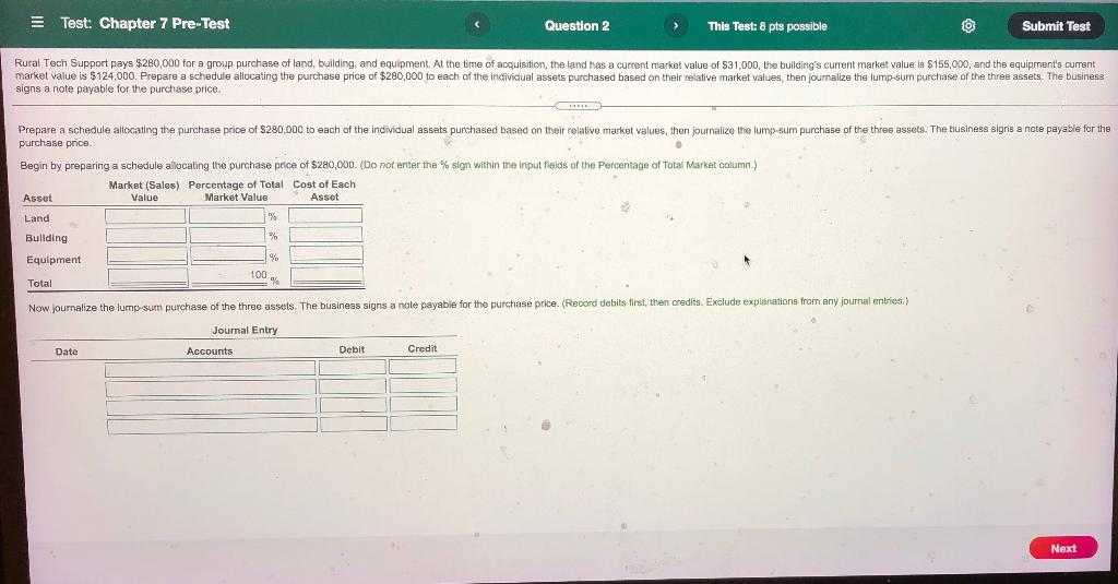 Solved Test: Chapter 7 Pre-Test Question 2 This Test: 8 pts | Chegg.com