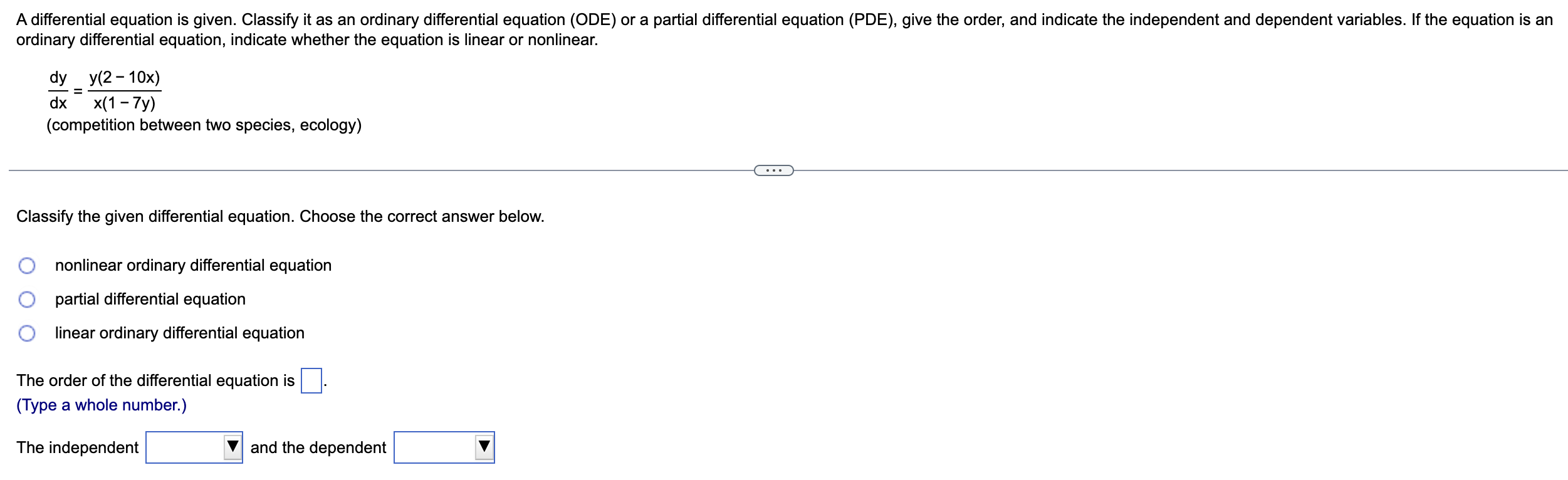 Solved ordinary differential equation, indicate whether the | Chegg.com