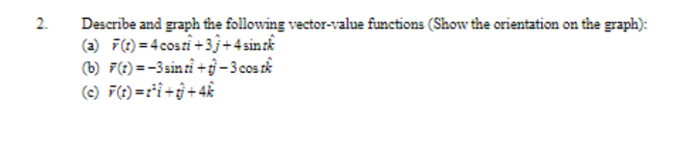 2. Describe and graph the following vector-value | Chegg.com
