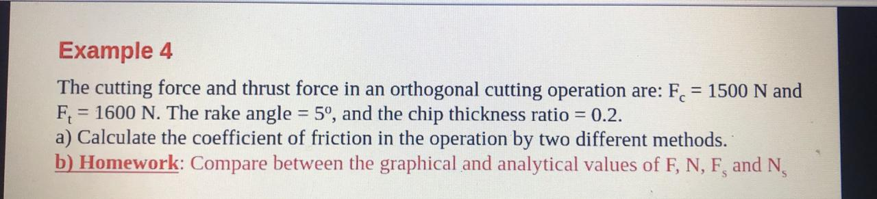 Solved Example 4 The Cutting Force And Thrust Force In An