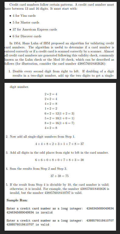 Solved Credit card numbers follow certain patterns. A credit | Chegg.com
