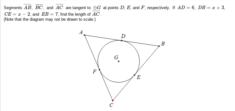 Solved Segments AB, BC, and AC are tangent to OG at points | Chegg.com