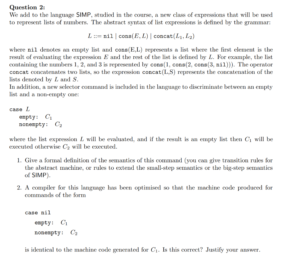 Question 2: We add to the language SIMP, studied in | Chegg.com