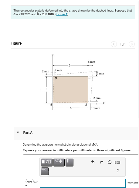 Solved The rectangular plate is deformed into the shape | Chegg.com