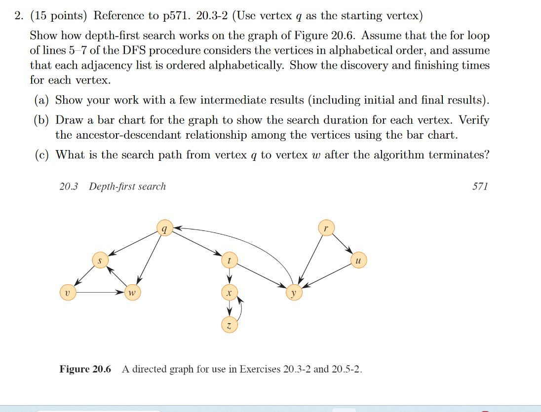 Solved (15 points) Reference to p571. 20.3-2 (Use vertex q | Chegg.com
