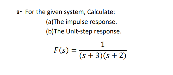 Solved 9- For the given system, Calculate: (a)The impulse | Chegg.com