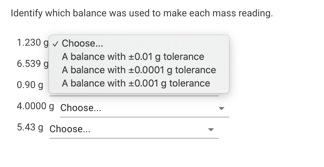 Solved Identify which balance was used to make each mass | Chegg.com