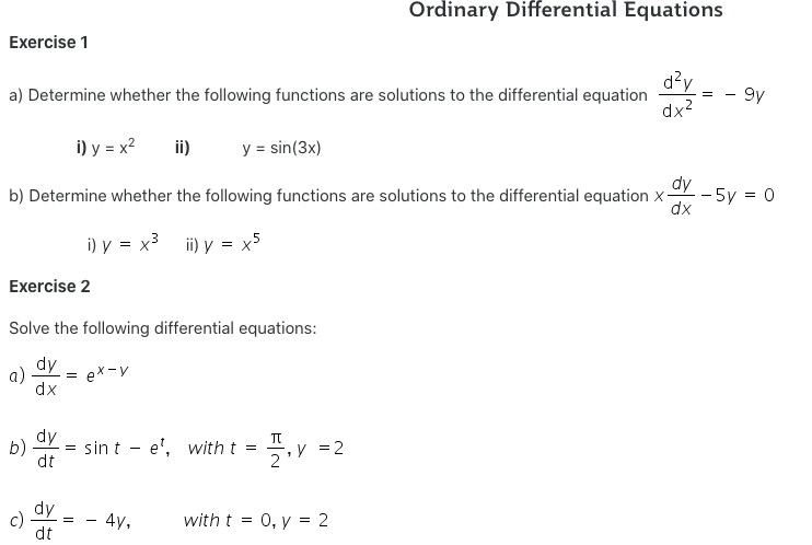 Solved Ordinary Differential Equations Exercise 1 dy a) | Chegg.com