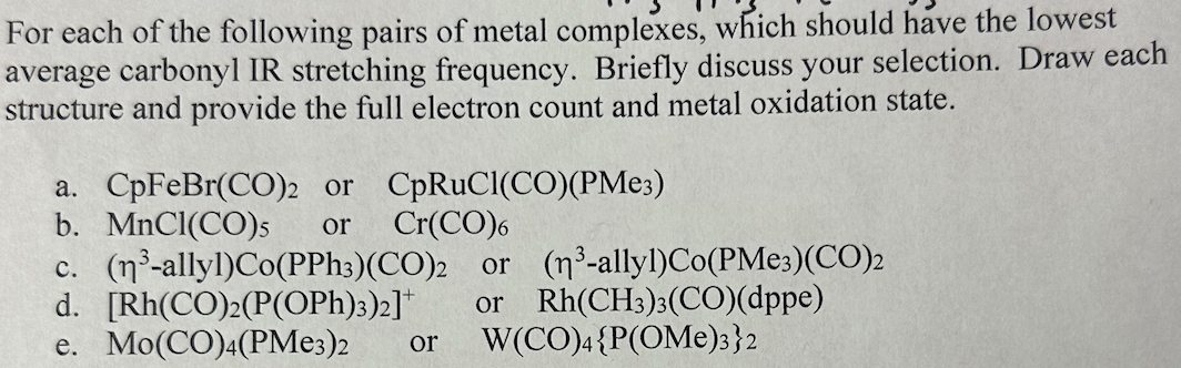 Solved For each of the following pairs of metal complexes, | Chegg.com