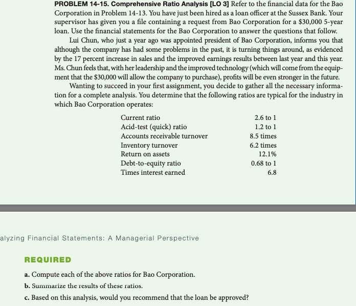 Solved PROBLEM 14-15. Comprehensive Ratio Analysis [LO 3] | Chegg.com