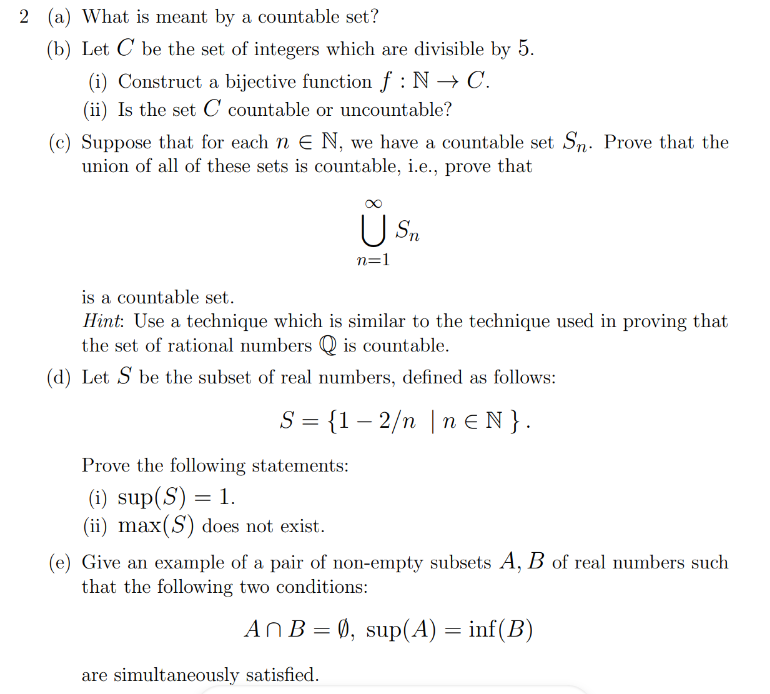 Solved 2 (a) What is meant by a countable set? (b) Let C be | Chegg.com