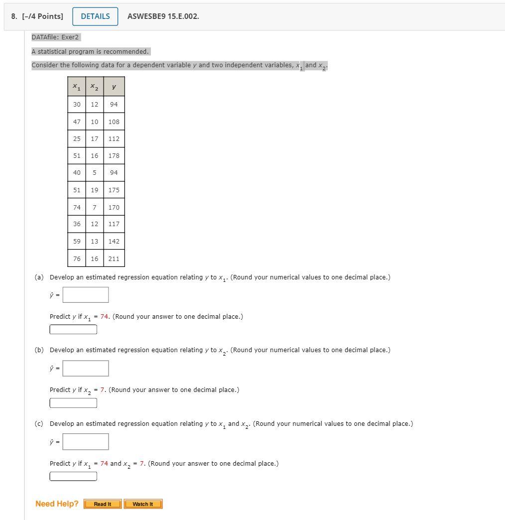 Solved DATAfile: Exer2 A statistical program is recommended. | Chegg.com