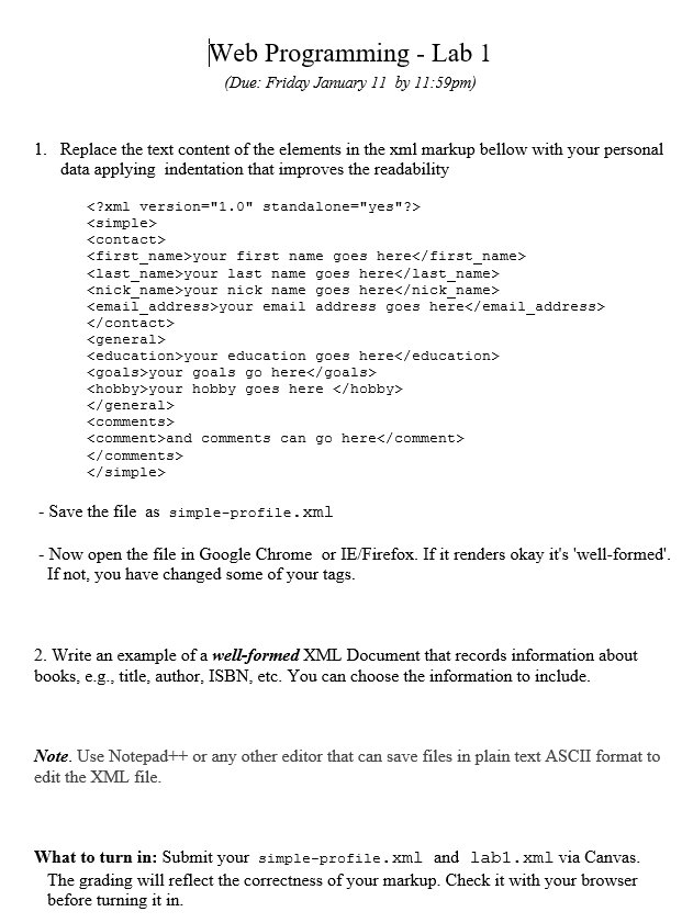 Solved Web Programming - Lab 1 Due: Friday January 11 by | Chegg.com