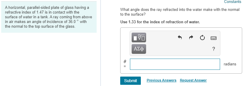 Solved Constants A horizontal, parallel-sided plate of glass | Chegg.com