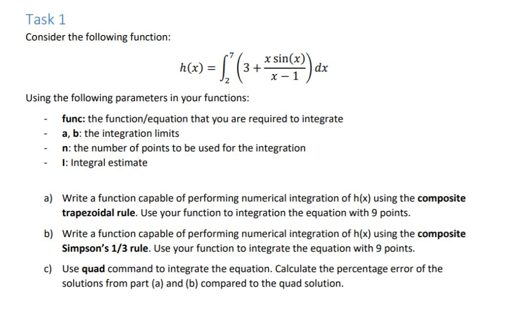 Solved Task 1 Consider the following function: 7 /xsin(x) 3 | Chegg.com