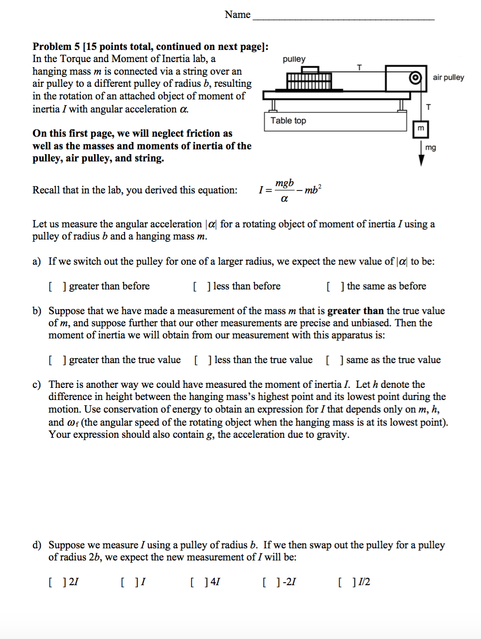 Name MITI air pulley Problem 5 [15 points total, | Chegg.com