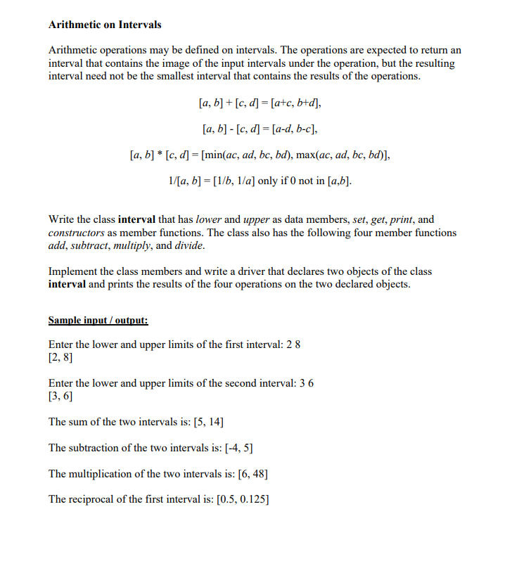 Solved Arithmetic on Intervals Arithmetic operations may be | Chegg.com