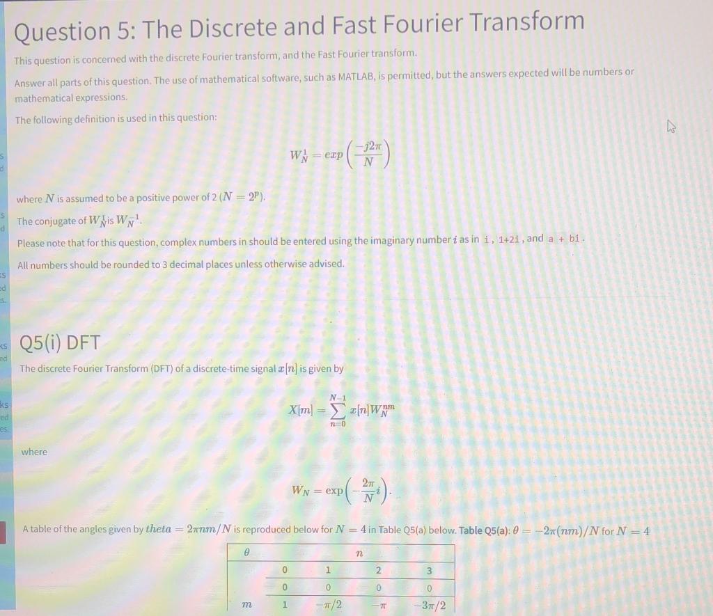 Solved Question 5: The Discrete and Fast Fourier Transform | Chegg.com