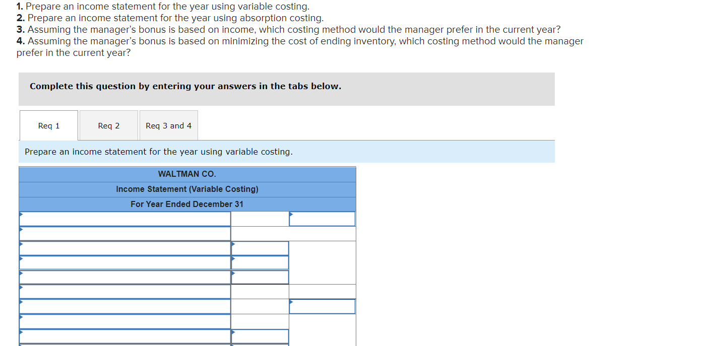 Solved Exercise 6-11 (Algo) Absorption costing and variable | Chegg.com