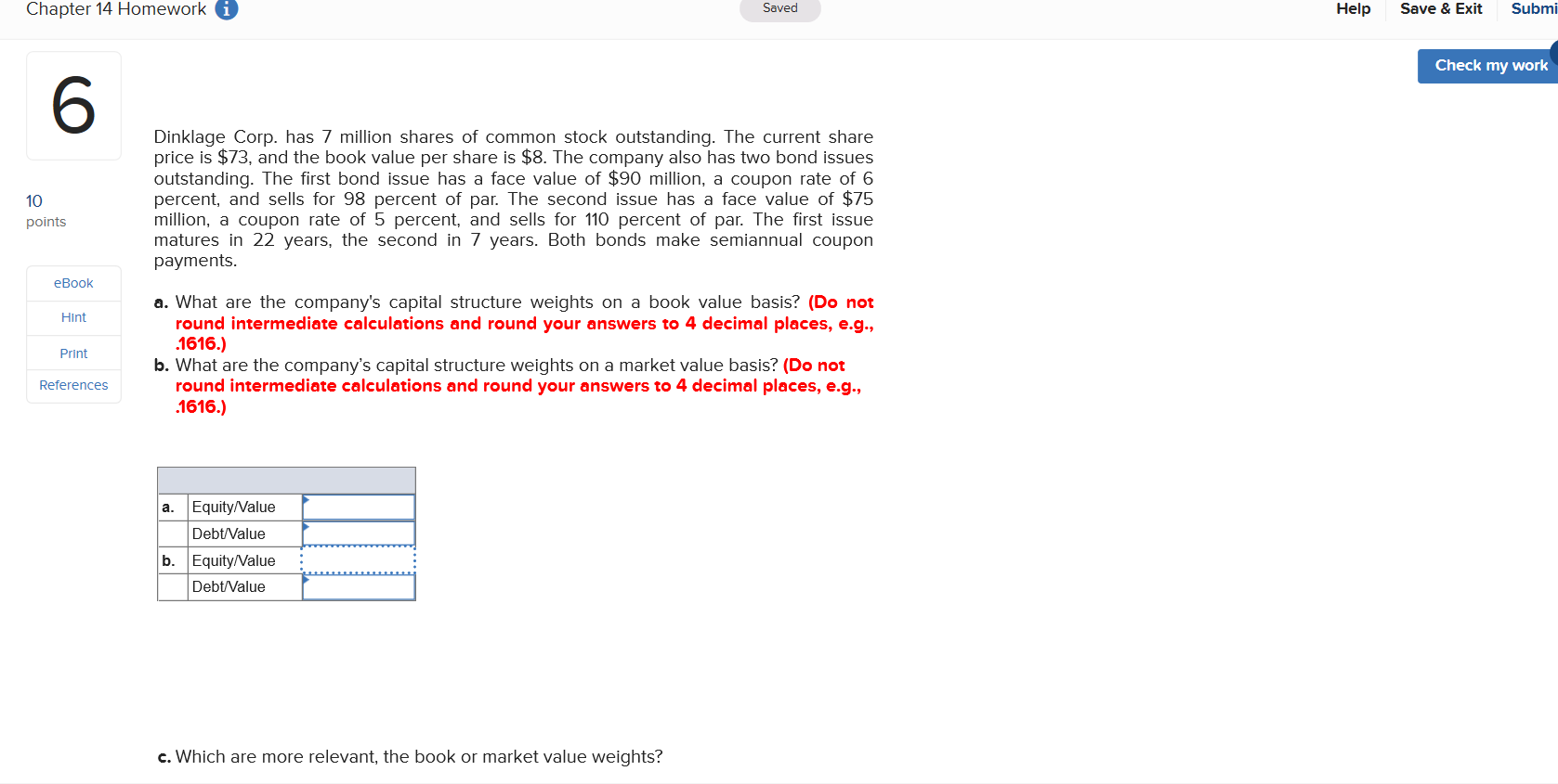 Solved Chapter 14 Homework i Saved Help Save & Exit Submi | Chegg.com