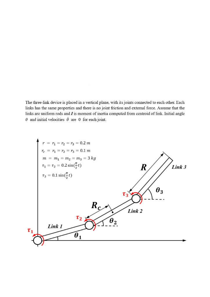 The three-link device is placed in a vertical plane, | Chegg.com