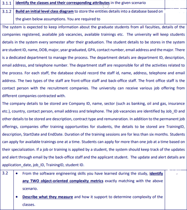 Solved 3.1.1 identify the classes and their corresponding | Chegg.com