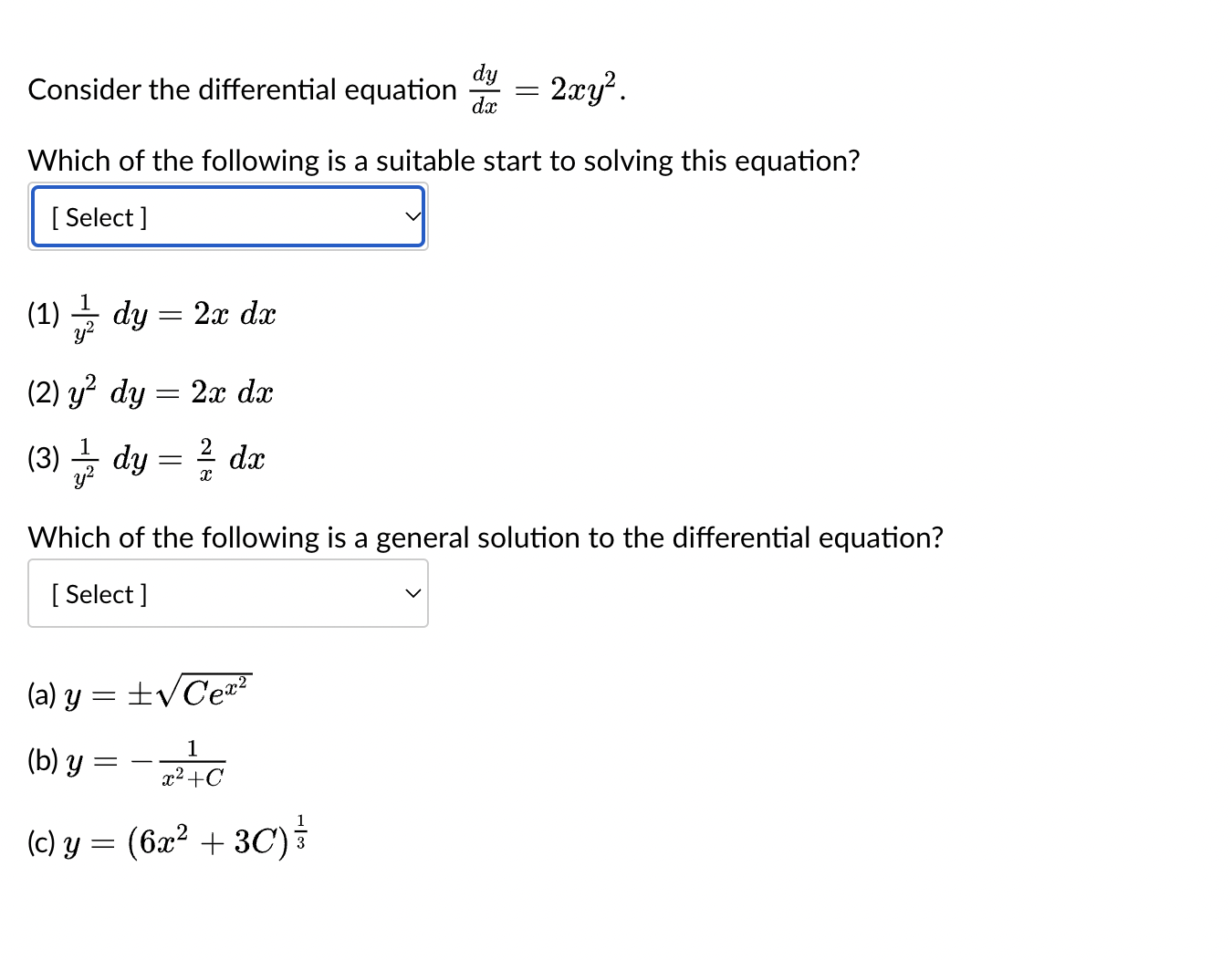 Solved Consider the differential equation dxdy=2xy2. Which | Chegg.com