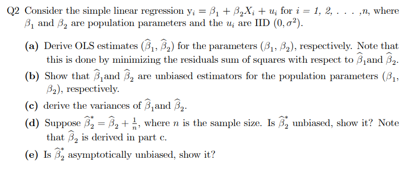 Solved Q2 Consider the simple linear regression | Chegg.com