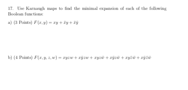 Solved 17. Use Karnaugh maps to find the minimal expansion | Chegg.com