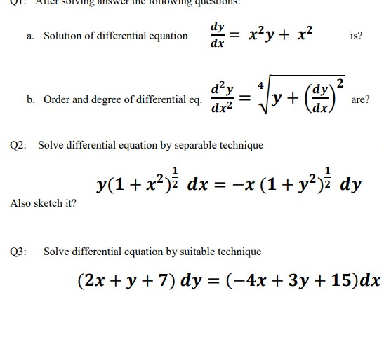 Solved mg que a. Solution of differential equation dy dx = | Chegg.com