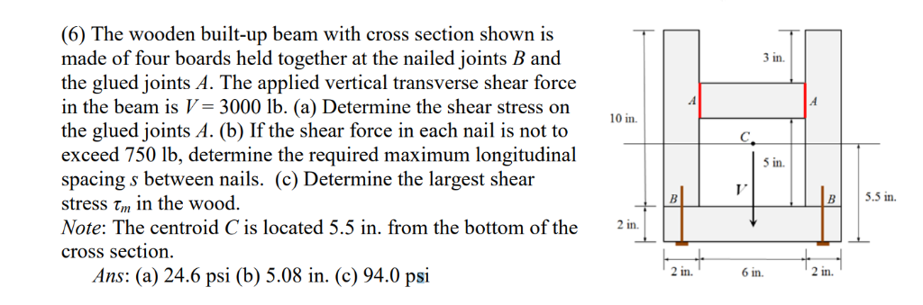 (6) The wooden built-up beam with cross section shown | Chegg.com