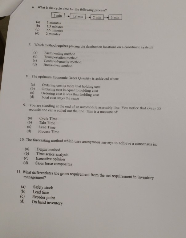 Solved 6. What is the cycle time for the following process? | Chegg.com