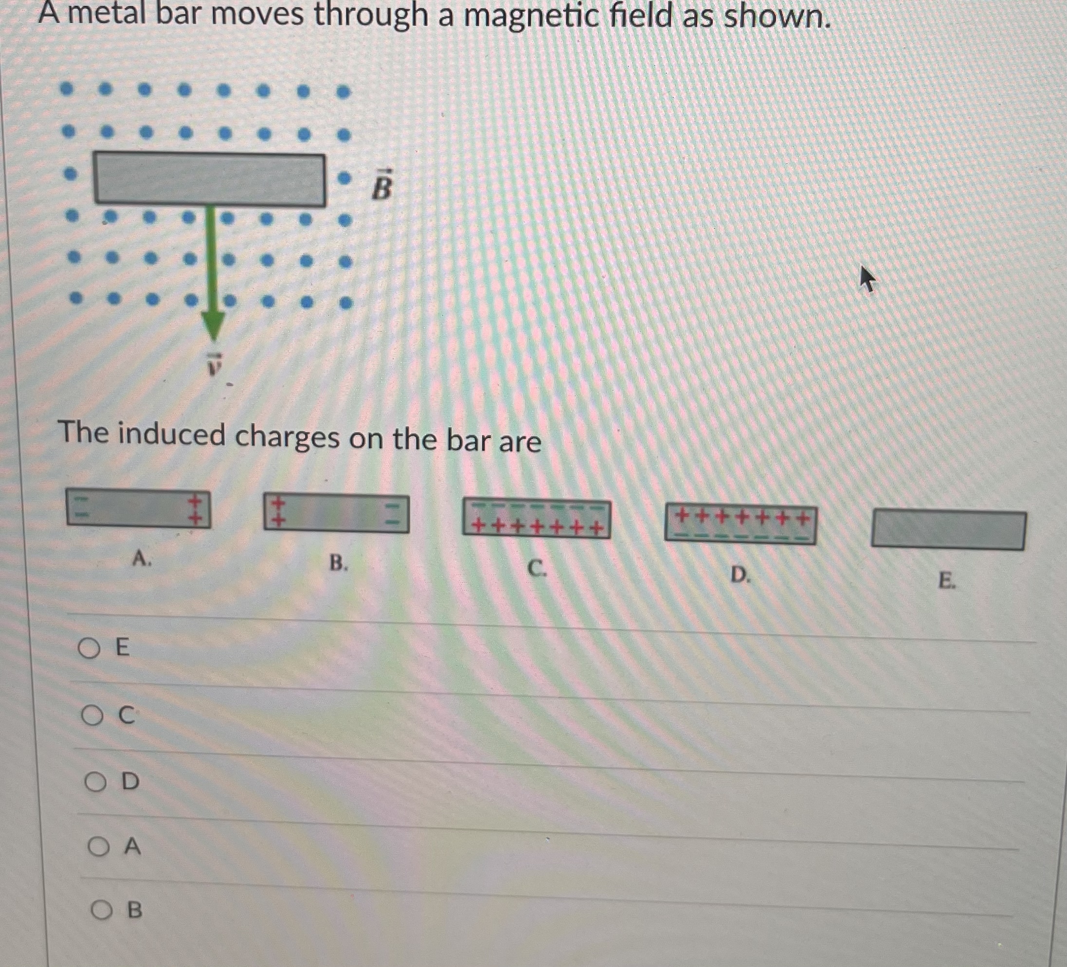 Solved A metal bar moves through a magnetic field. The | Chegg.com