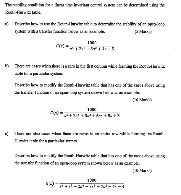 Solved The stability condition for a linear time invariant | Chegg.com
