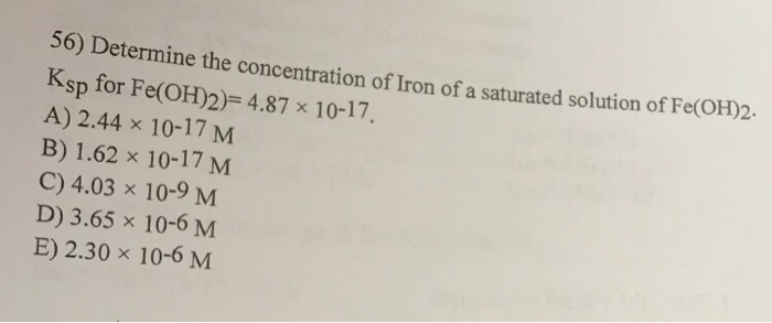 Solved 56) Determine the concentration of Iron of a | Chegg.com