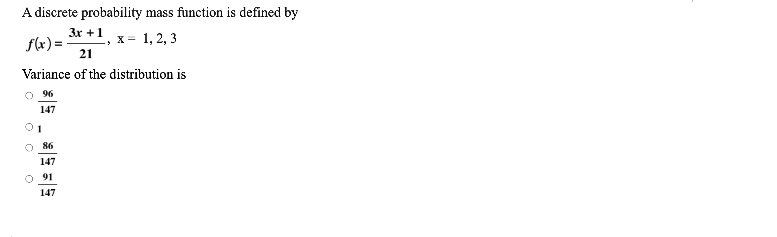 Solved A discrete probability mass function is defined by 3x | Chegg.com