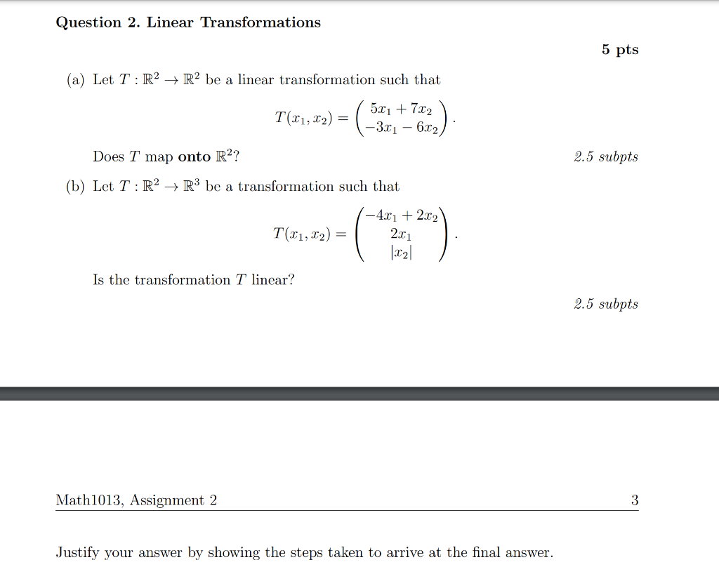 Solved Question 2. Linear Transformations 5pts (a) Let | Chegg.com
