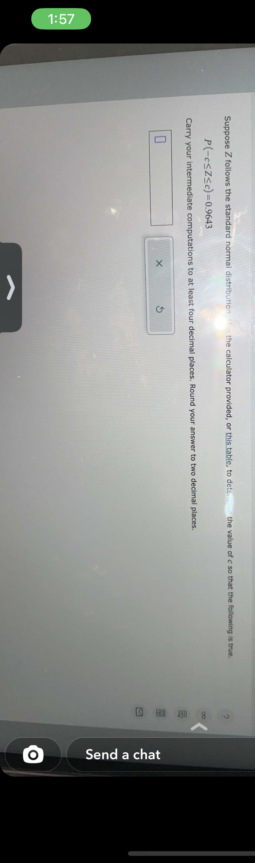 Solved P(−c≤Z≤c)=0.9643 Carry your intermediate computations | Chegg.com