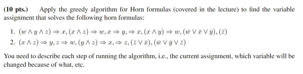 Solved 10 Pts Apply The Greedy Algorithm For Horn