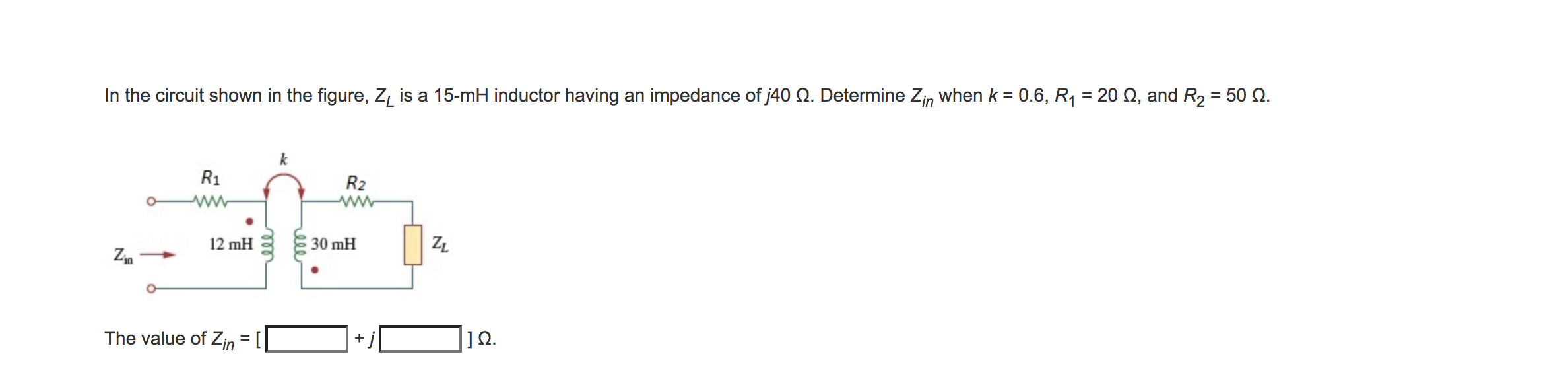 Solved In the circuit shown in the figure, Z_ is a 15-mH | Chegg.com