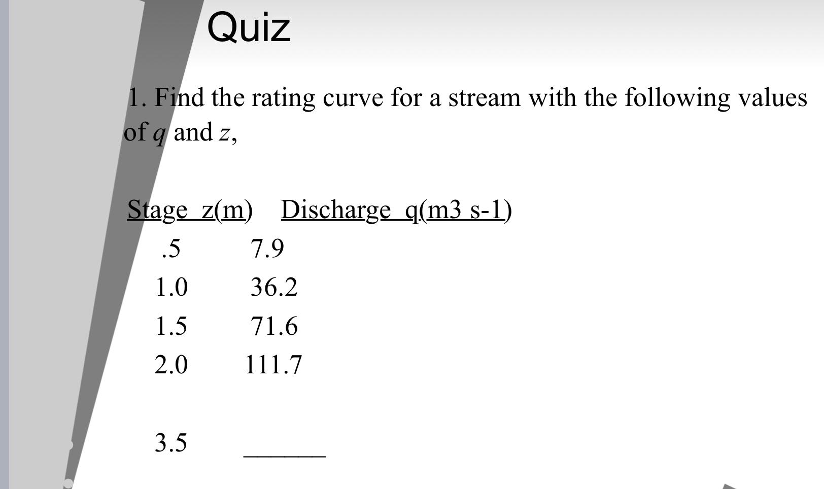 Solved 1. Find the rating curve for a stream with the | Chegg.com