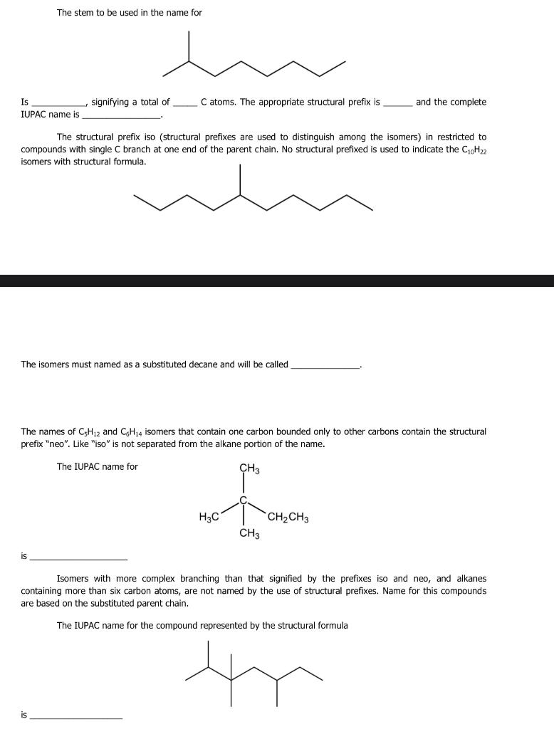 Solved # of C atoms Stem # of C atoms Stem 1 2 3 4 Meth Eth | Chegg.com
