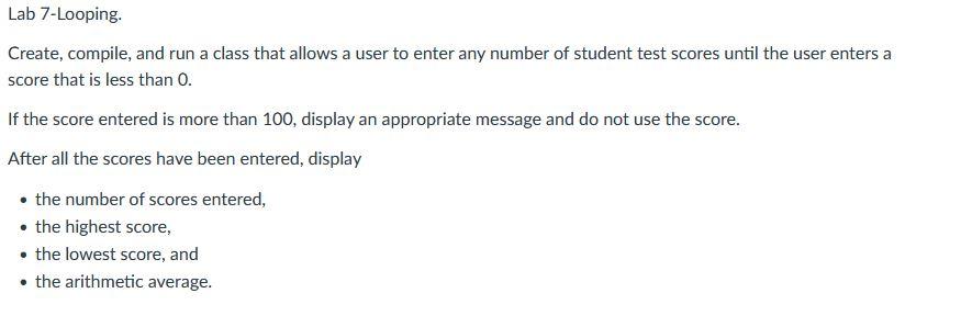 Solved Lab 7-Looping Create, compile, and run a class that | Chegg.com
