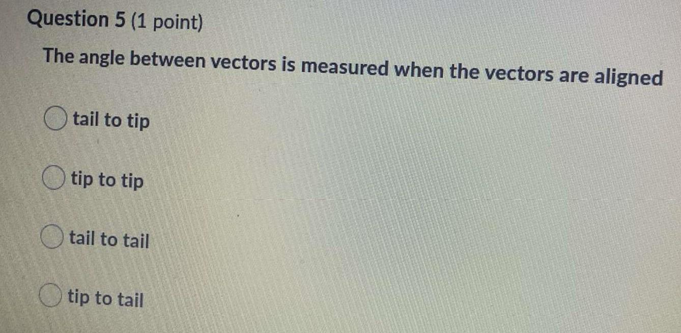 Solved Question 5 (1 point) The angle between vectors is | Chegg.com
