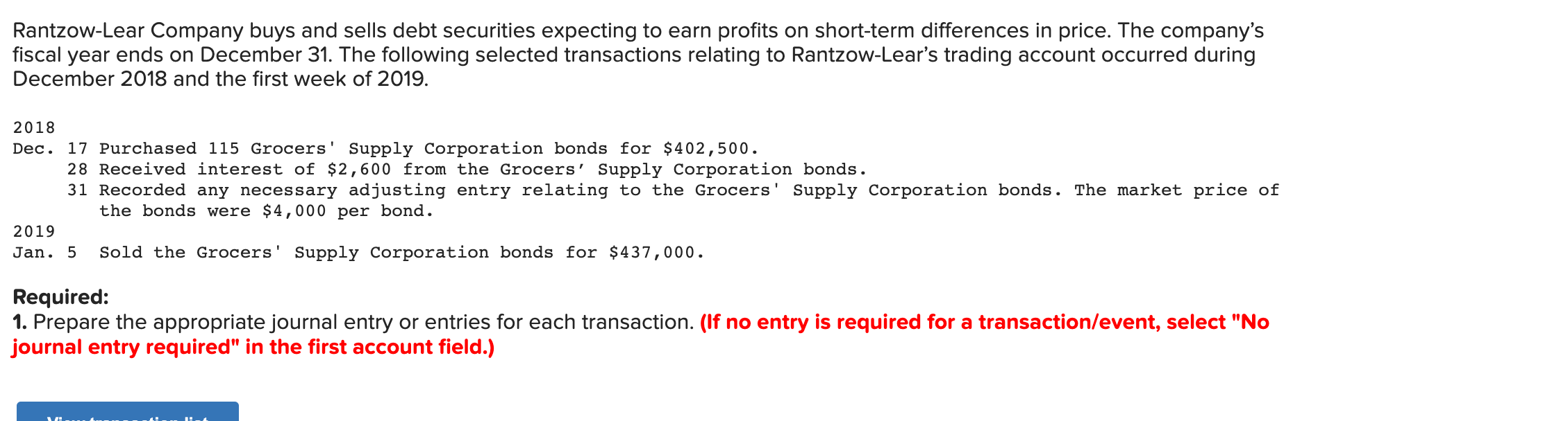 Solved Rantzow-Lear Company buys and sells debt securities | Chegg.com