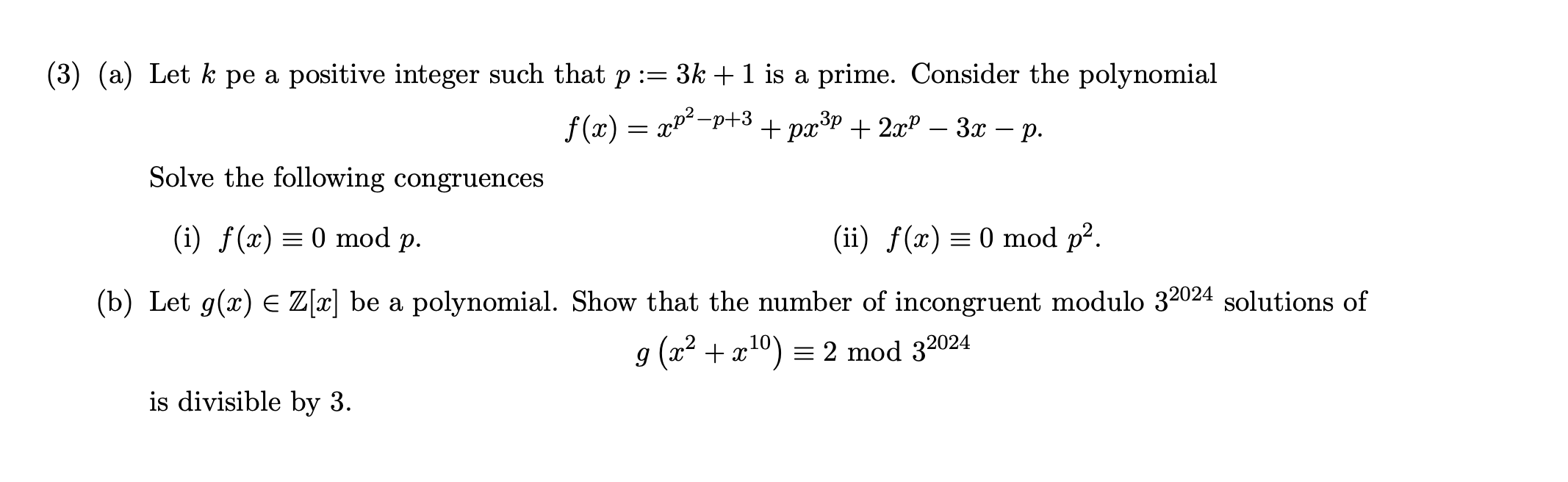 Solved (3) (a) ﻿Let k ﻿pe a positive integer such that | Chegg.com