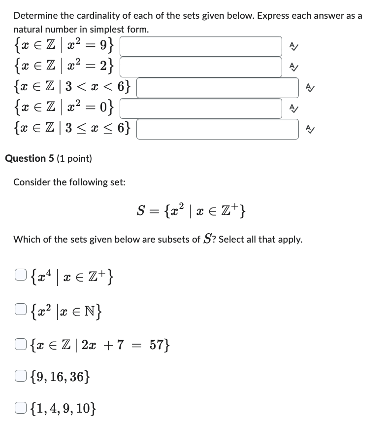 Determine the cardinality of each of the sets given | Chegg.com