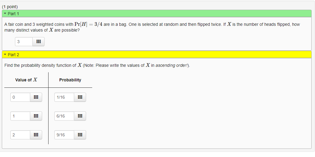 Solved A fair coin and 3 weighted coins with Pr[H]=3/4 are | Chegg.com