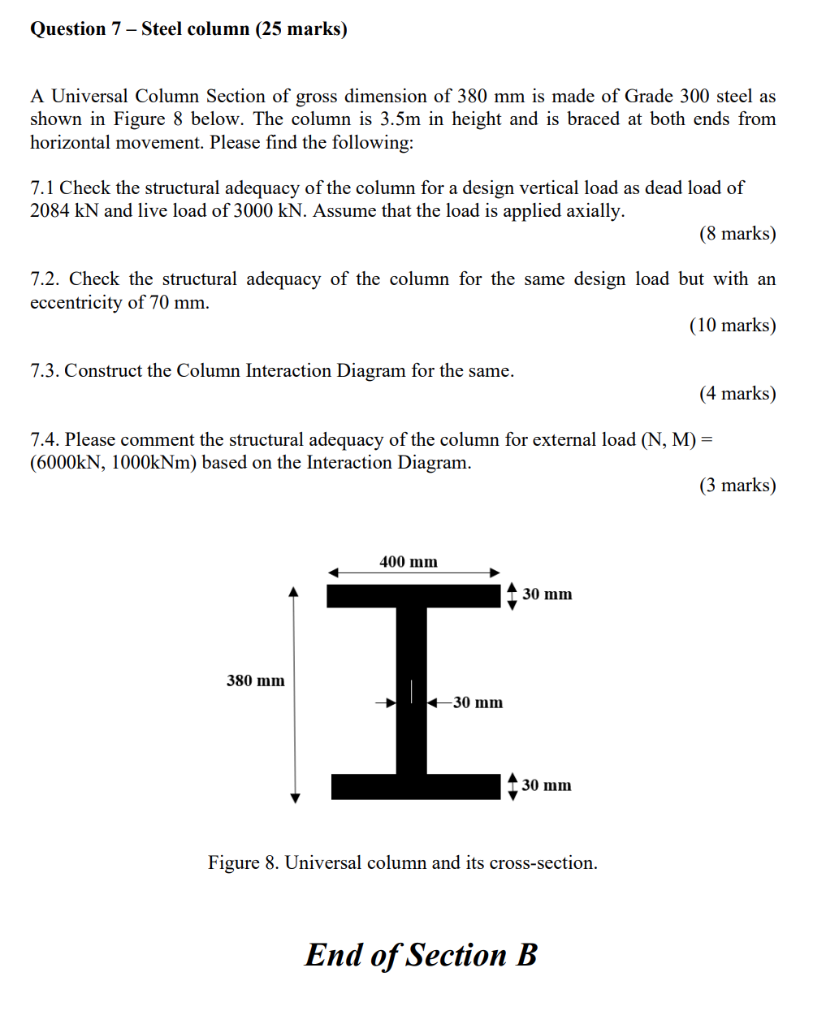 Solved A Universal Column Section of gross dimension of 380 | Chegg.com